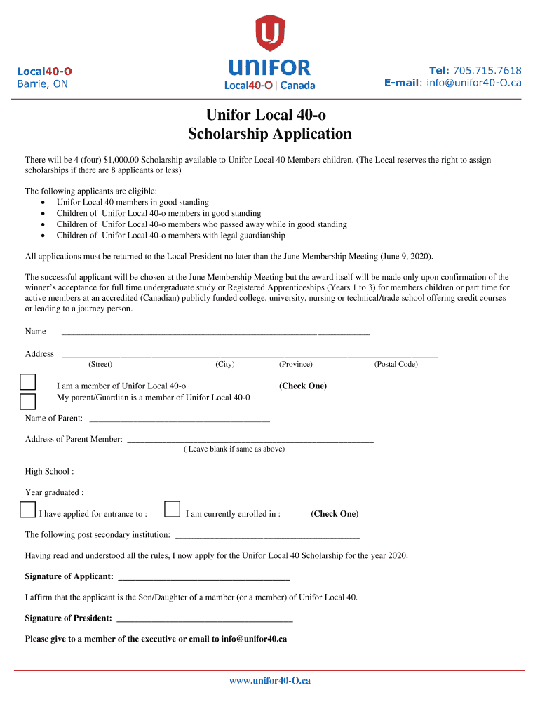 Fillable Online Unifor Local 40-o Scholarship Application Fax Email ...