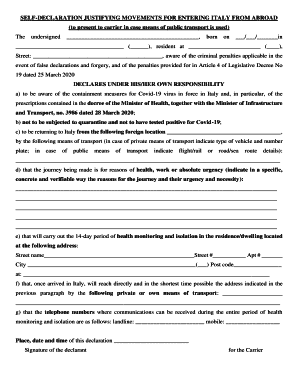 Fillable Online SELF-DECLARATION JUSTIFYING MOVEMENTS FOR ENTERING ...