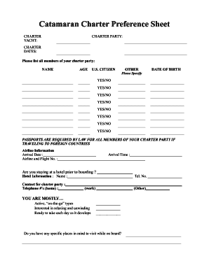 Yacht Chef Food Preference Sheet