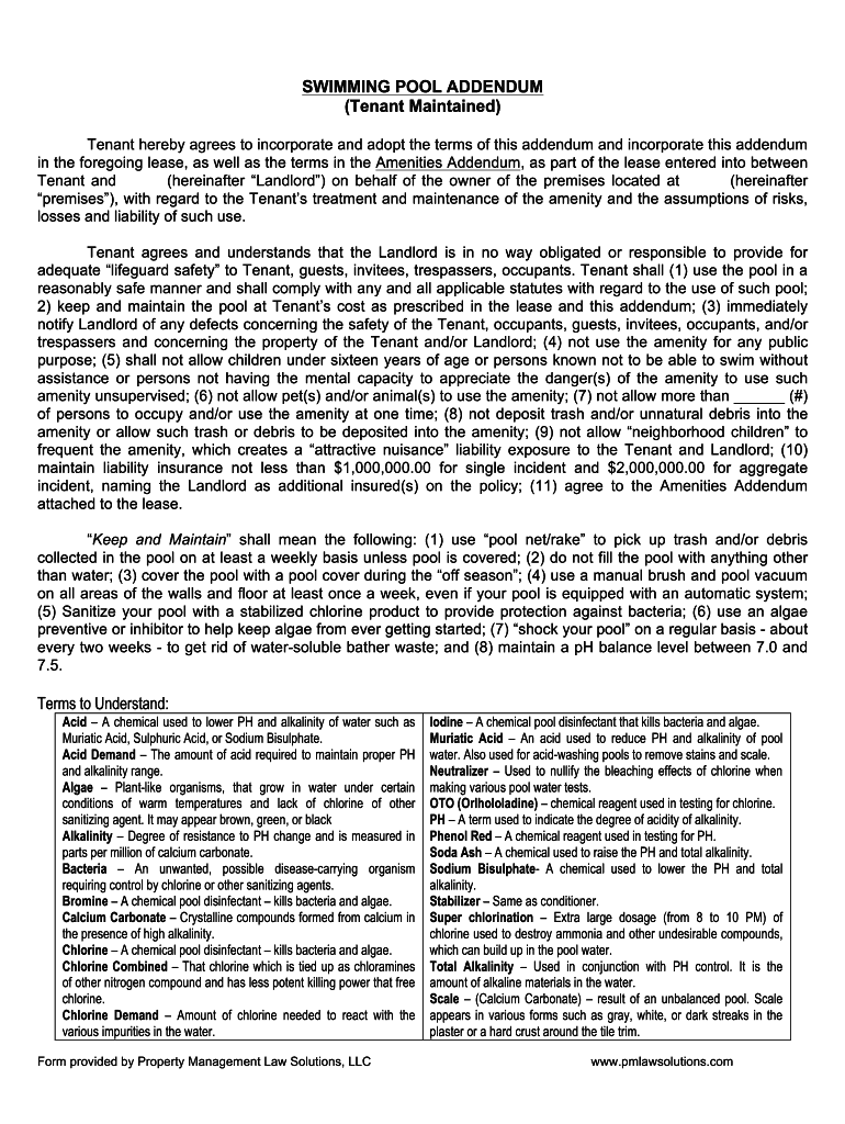 Fillable Online PDF POOL ADDENDUM TO RESIDENTIAL LEASE AGREEMENT Fax ...