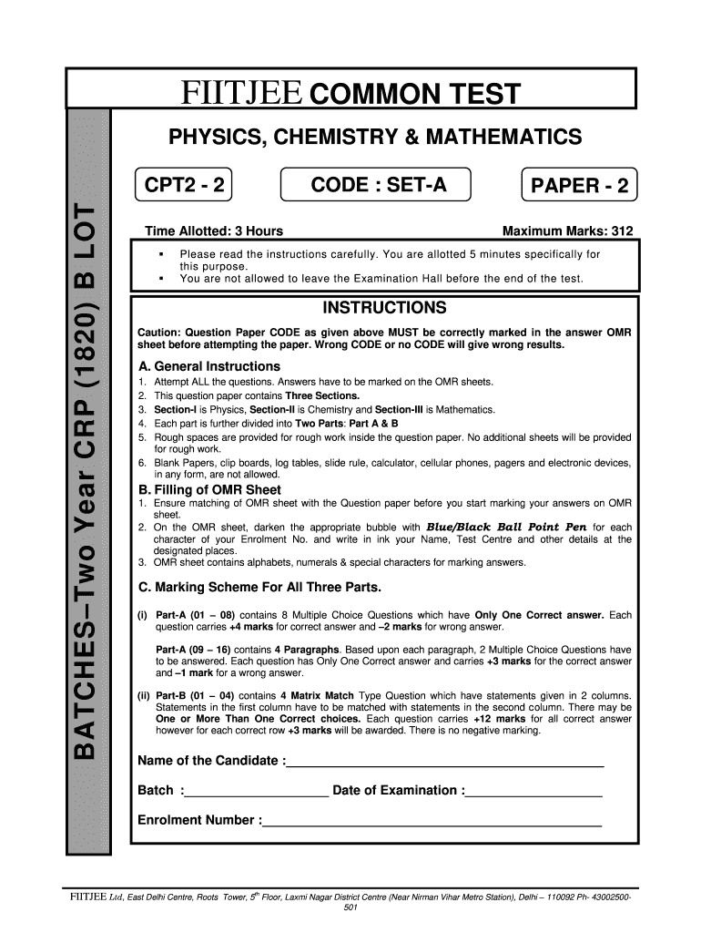 Fiitjee Omr Sheet - Fill Online, Printable, Fillable, Blank | pdfFiller