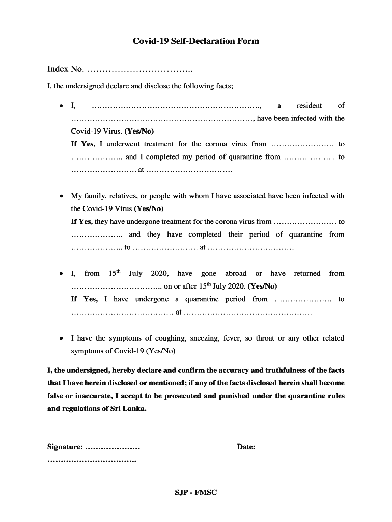 Fillable Online Self-Declaration Form Format Fax Email Print - pdfFiller