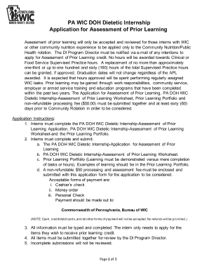 Fillable Online PA WIC DOH Dietetic Internship Official Appeal Form for ...