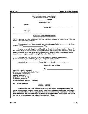Fillable Online MDF FORM 703 Warrant for Arrest in Rem Fax Email Print ...