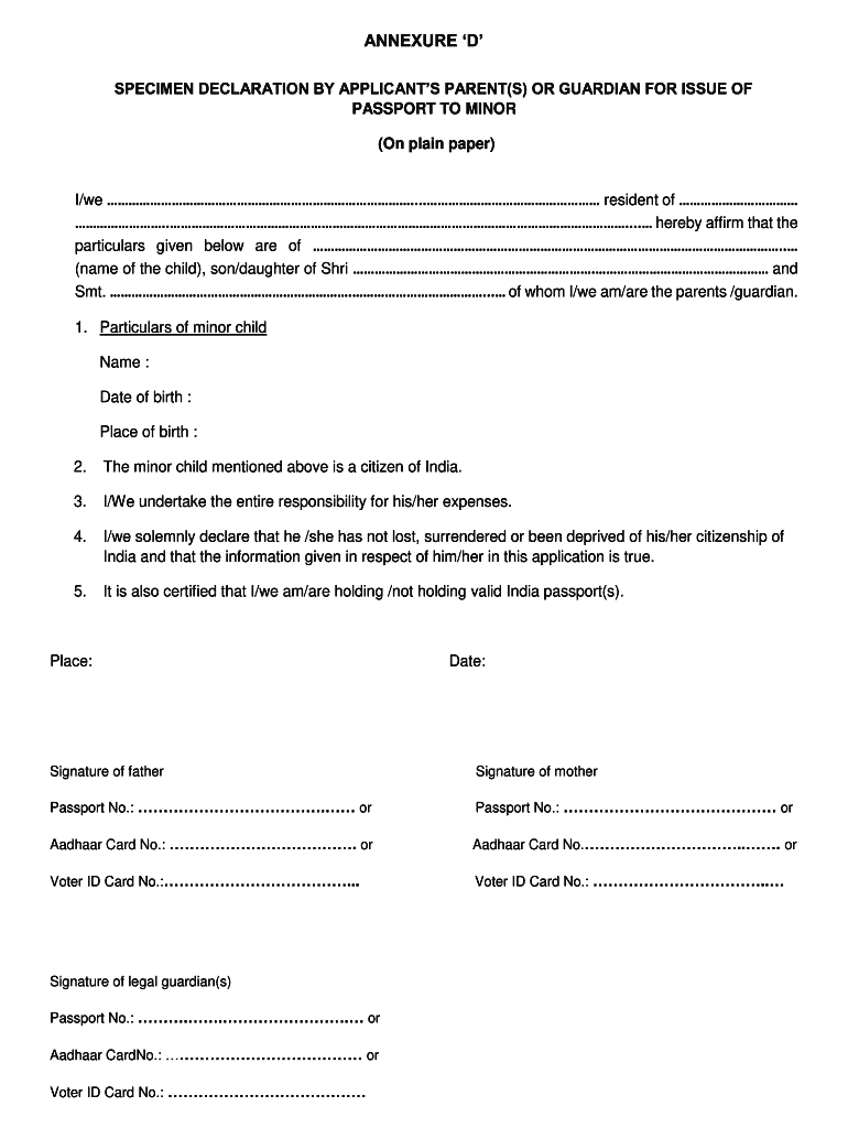 Annexure D For Minor Passport Fill Online Printable Fillable 