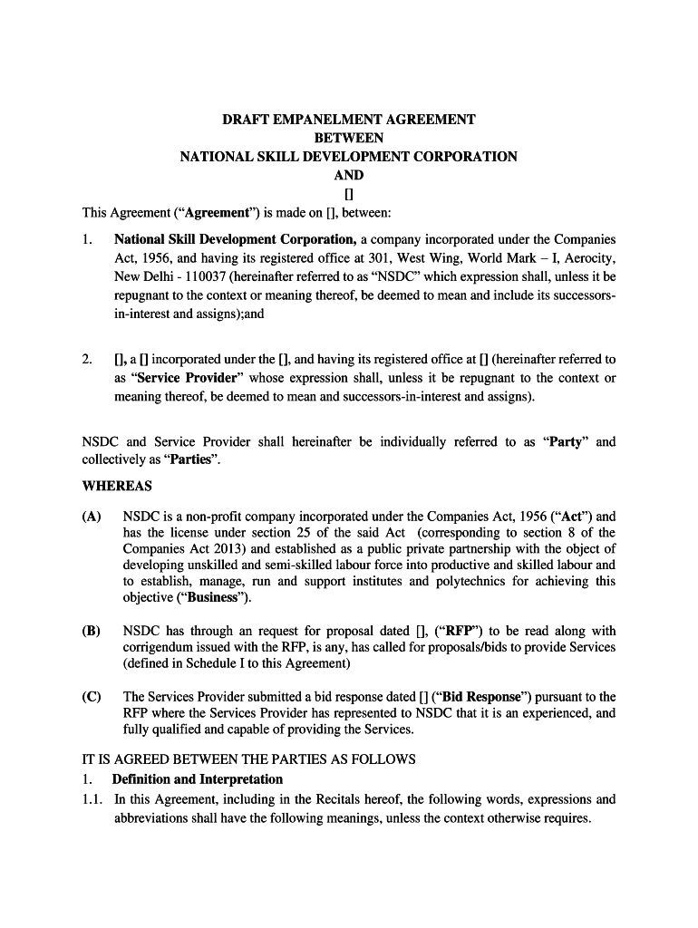 Fillable Online Standard Request for Proposals Empanelment of firms - NSDC Fax Email Print ...