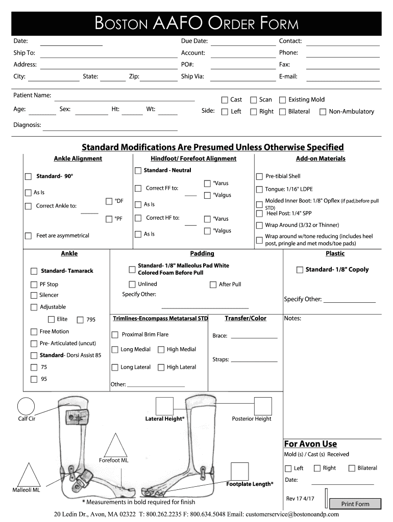 Fillable Online BOSTON AAFO ORDER FORM Fax Email Print - pdfFiller