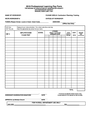 Fillable Online 2018 Professional Learning Pay Form Fax Email Print ...