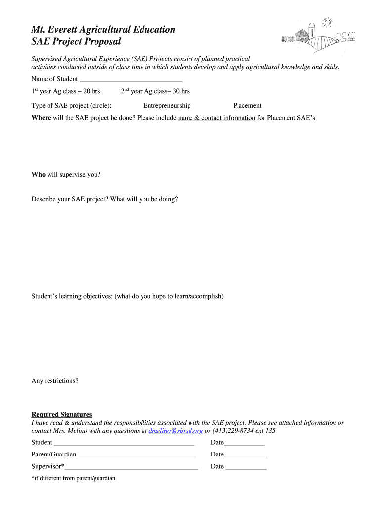 Fillable Online Mt. Everett Agricultural Education SAE Project Proposal ...