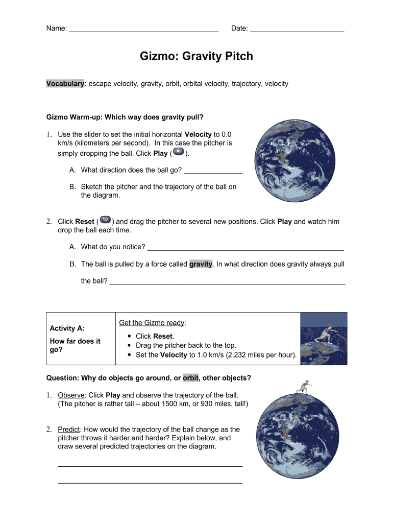 Gravity Pitch Gizmo Answer Key - Fill Online, Printable, Fillable, Blank | pdfFiller