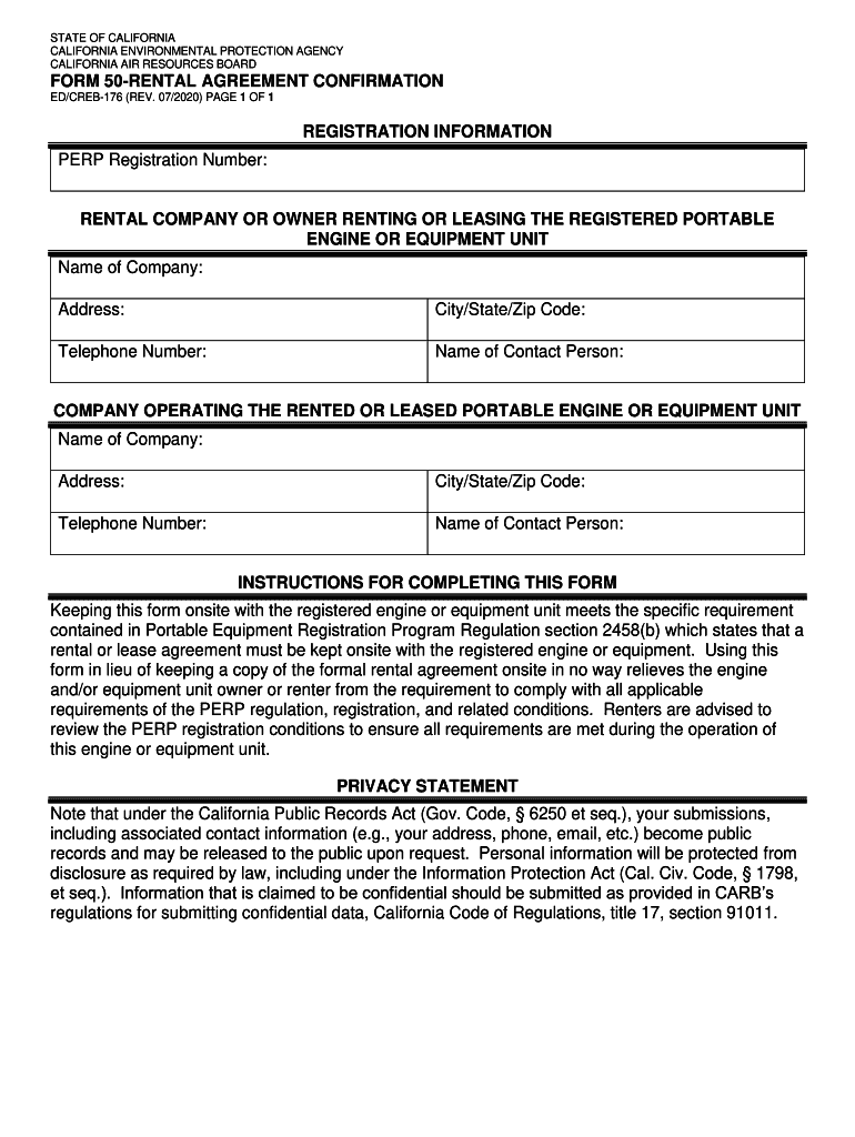 Fillable Online ED/CREB-176 Form-50 Rental Agreement Confirmation. ED ...