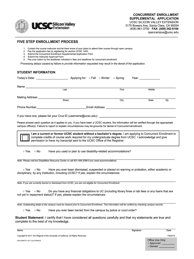 Fillable Online transcript request form ucsc silicon valley extension ...