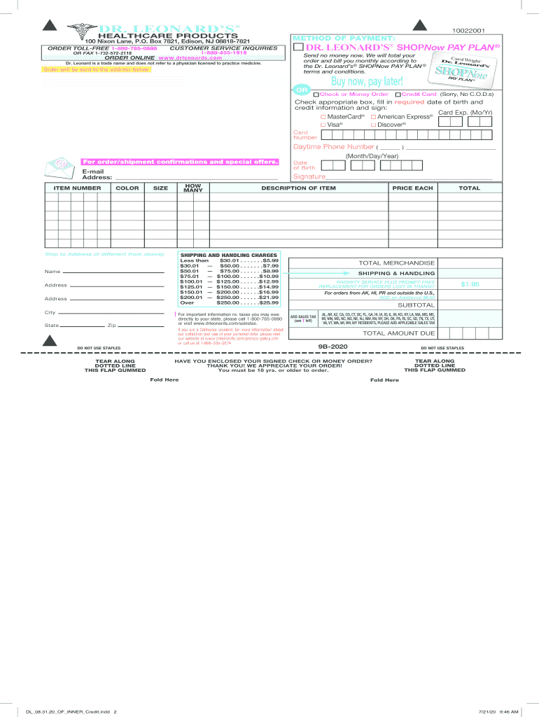 Fillable Online Buy now, pay later! - Dr Leonard's Fax Email: Fill out ...