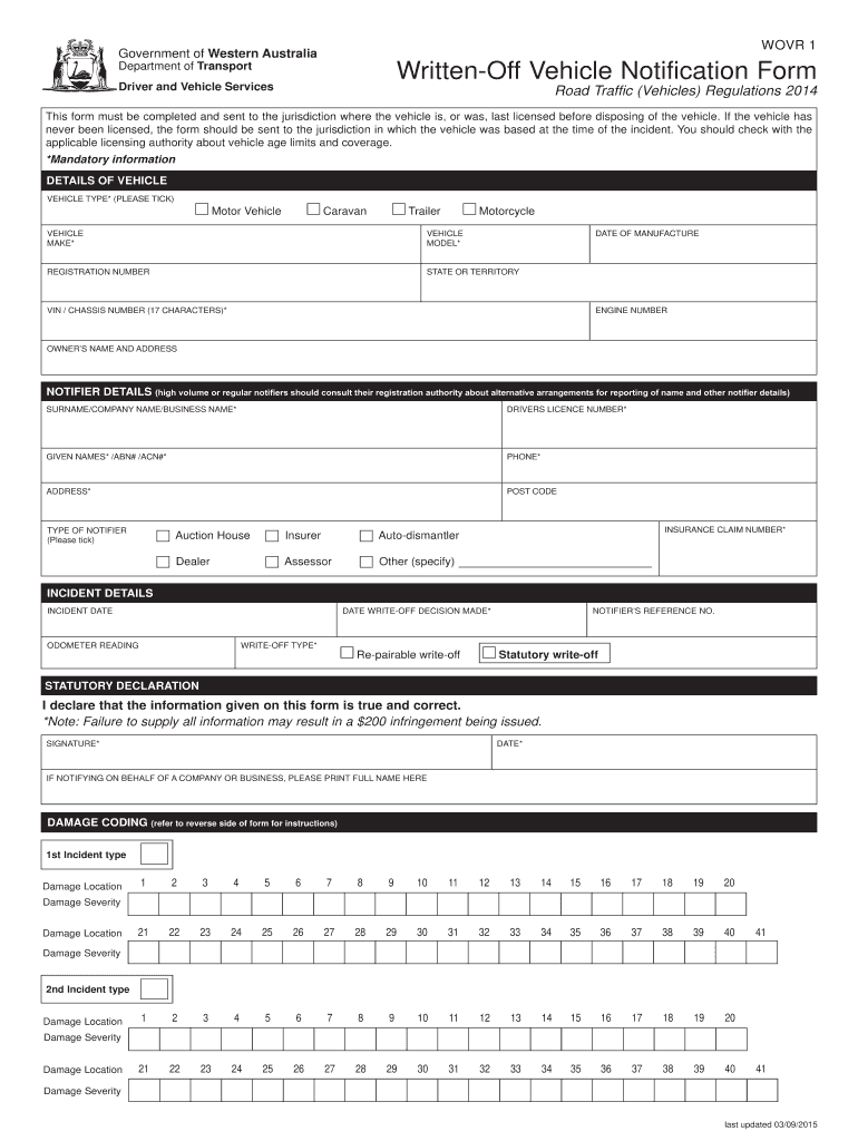 Fillable Online Written-Off Vehicle Notification Form - Department of ...