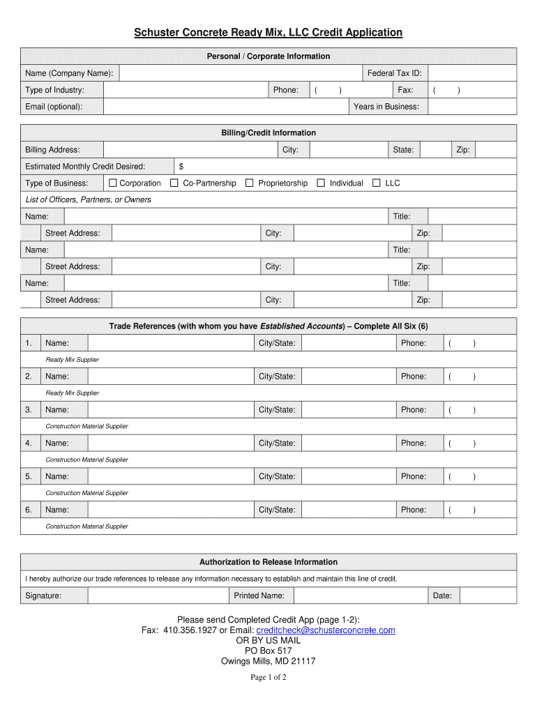 Fillable Online How to Order Ready Mixed Concrete - Schuster Concrete ...