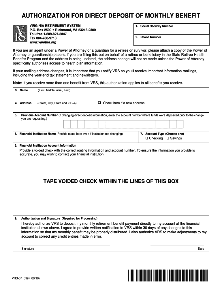 Fillable Online Authorization for Direct Deposit of Monthly Benefit ...