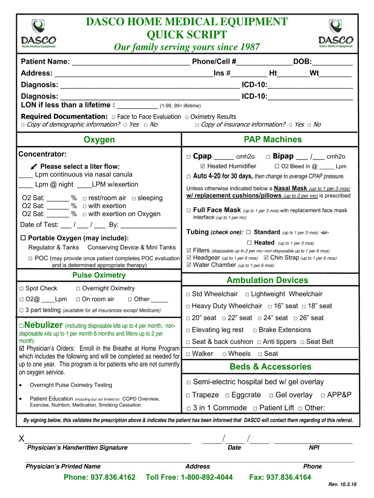 Fillable Online Family Oxygen & Medical Equipment - DASCO Home Medical ...