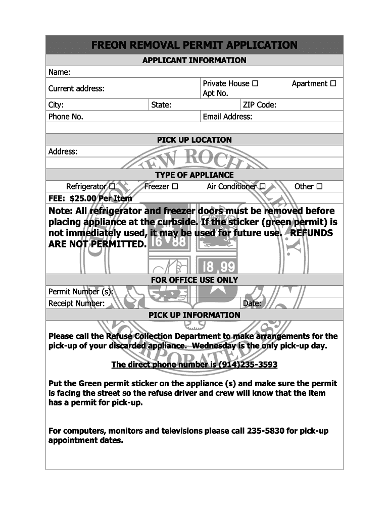 Fillable Online FREON REMOVAL PERMIT APPLICATION - City of New ... Fax ...