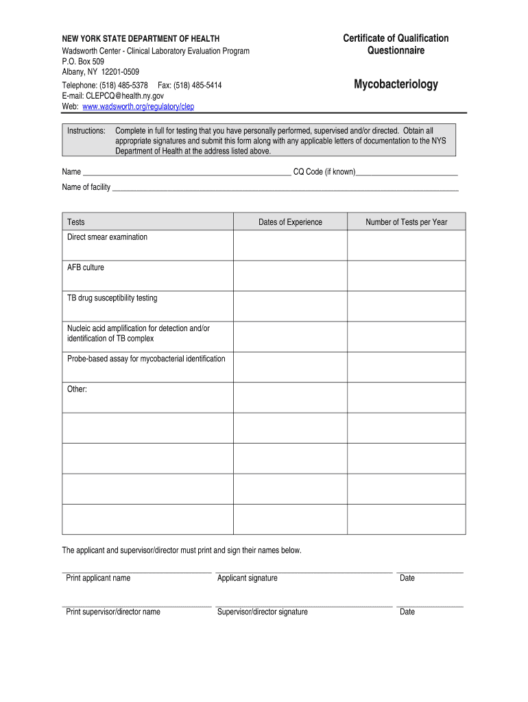 Fillable Online Wadsworth Center - Clinical Laboratory Evaluation Program Fax Email Print ...