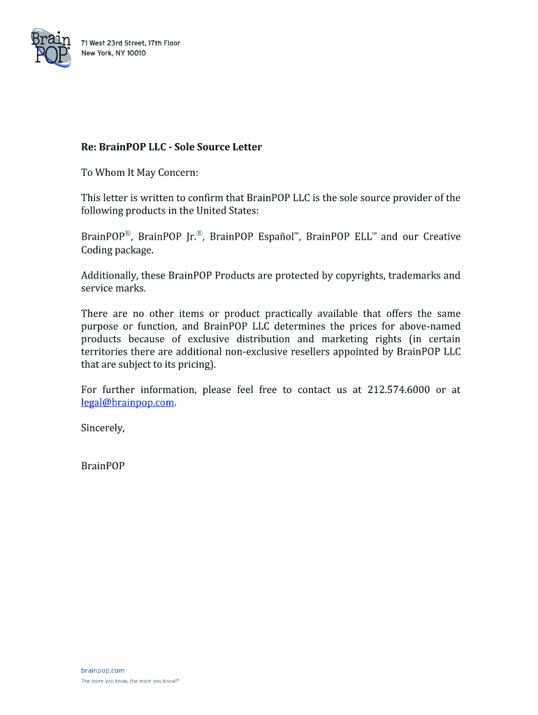 Fillable Online sole source provider letter Fax Email Print - pdfFiller