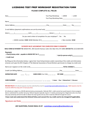Fillable Online LICENSING TEST PREP WORKSHOP REGISTRATION FORM Fax ...