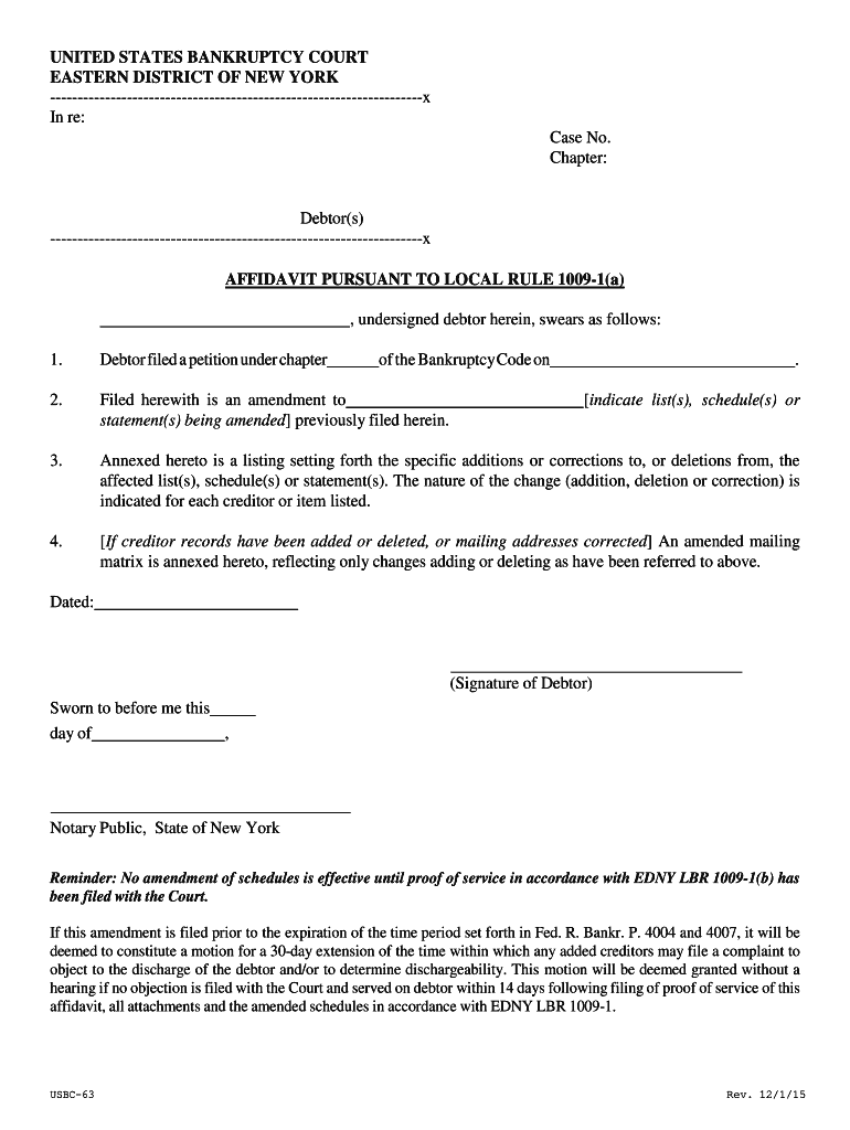 Fillable Online Affidavit Pursuant to Local Rule 1009-1(a) (12/1/16 ...