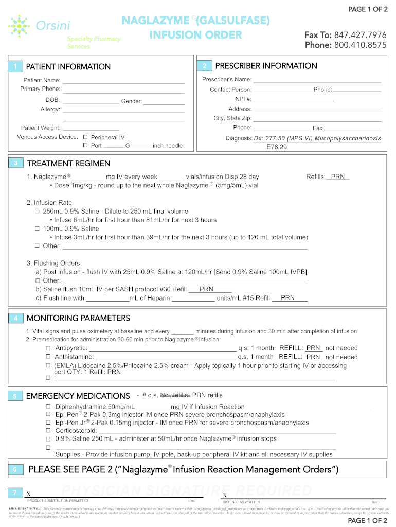 Infusion Orders - Fill Online, Printable, Fillable, Blank | pdfFiller