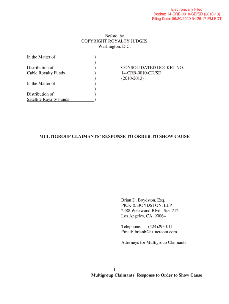 Fillable Online MULTIGROUP CLAIMANTS RESPONSE TO ORDER TO SHOW CAUSE ...
