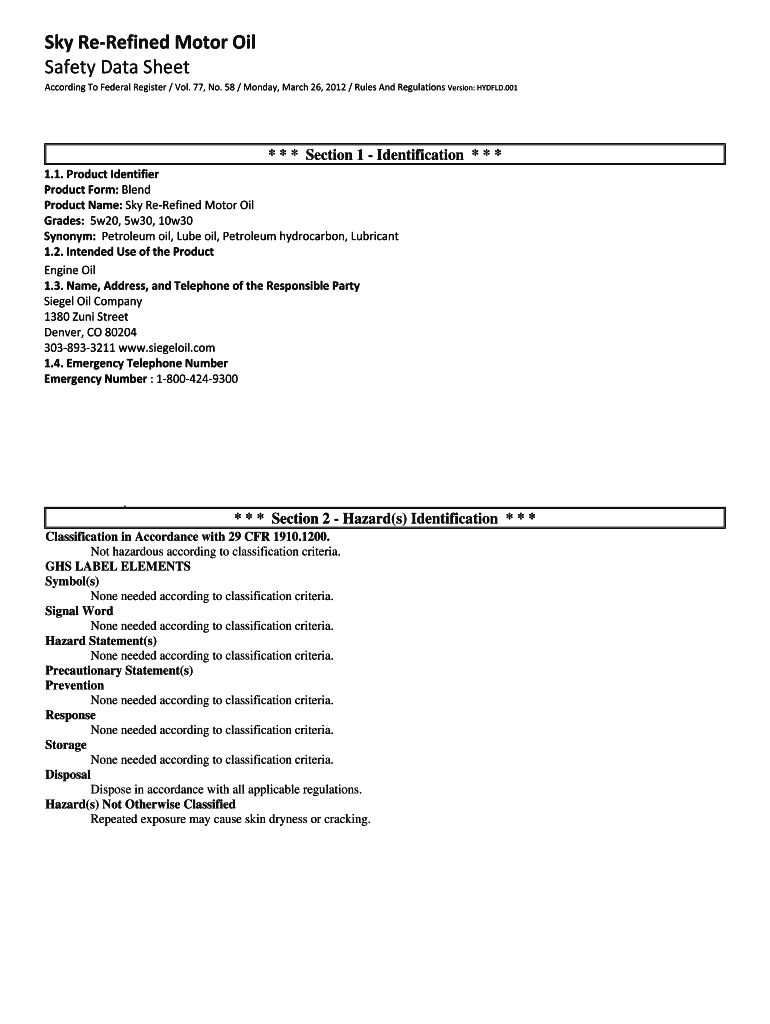 Fillable Online Fillable Online Safety Data Sheet - Siegel Oil Company ...