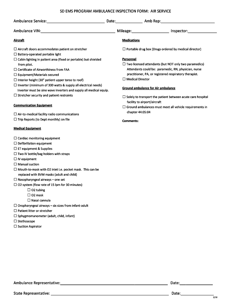 Fillable Online doh sd SD EMS PROGRAM AMBULANCE INSPECTION FORM: AIR ...