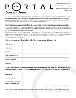 Fillable Online Consent Form - Escape Portal Fax Email Print - pdfFiller