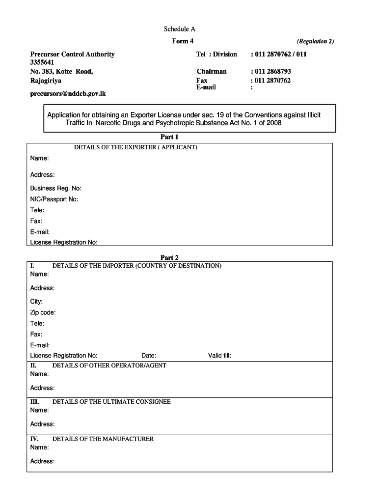 Fillable Online Schedule A Form 4 Precursor Control Authority Tel ...