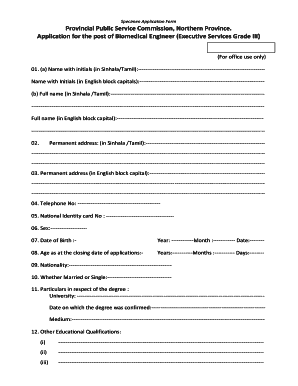 Fillable Online Specimen Application Form Provincial Public Service ...