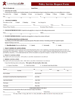 Fillable Online Policy Service Request Form - Baybridge Fax Email Print ...
