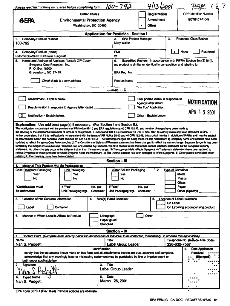 Fillable Online Us Epa Pesticide Product Label Mefenoxam Pc 04132001 Pesticide Product
