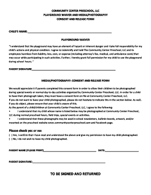 Fillable Online PDF new playground and media consent form. - Community ...