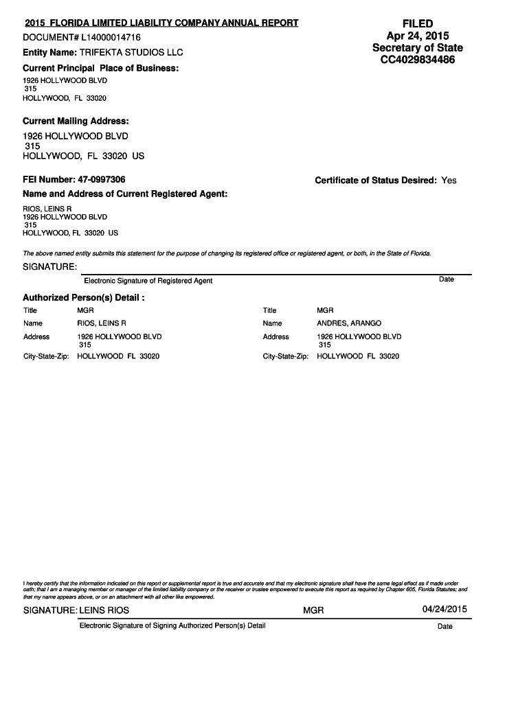 Fillable Online Florida Limited Liability Company - Florida Department ...