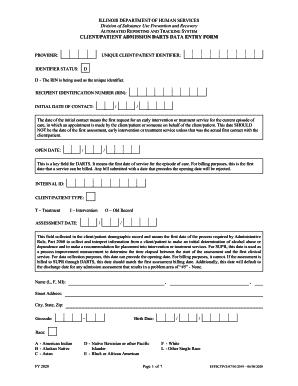 Fillable Online Client Patient Admission DARTS Data Entry Form FY 2020 ...