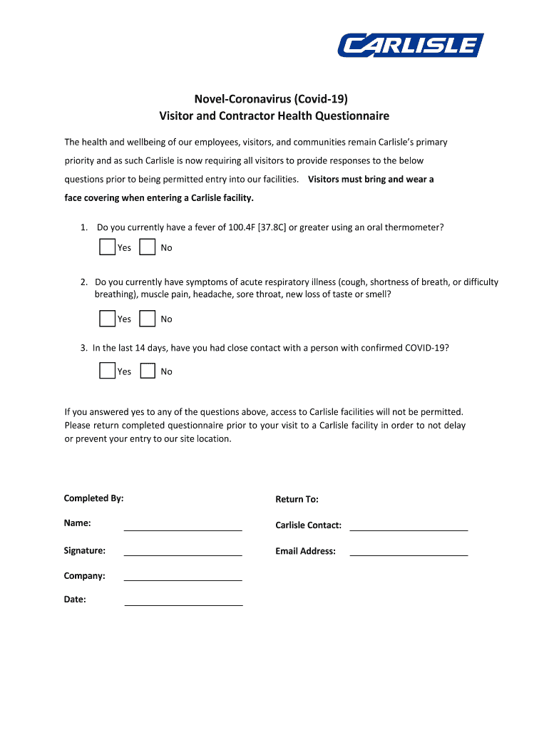 Fillable Online Visitor and Contractor Health Questionnaire Fax Email ...
