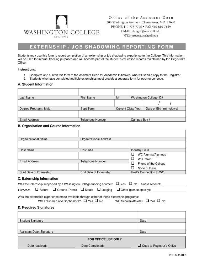 Fillable Online Externship Reporting Form Fax Email Print - pdfFiller