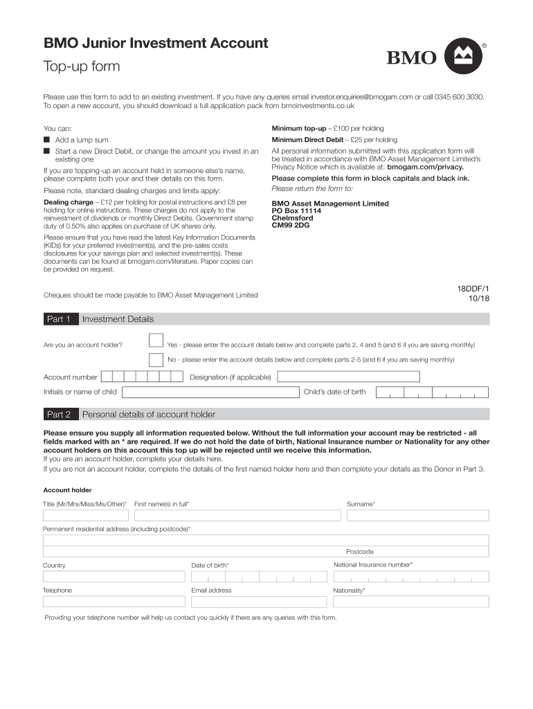 BMO Junior Investment Account Top-up Form - Blank Fillable Template ...