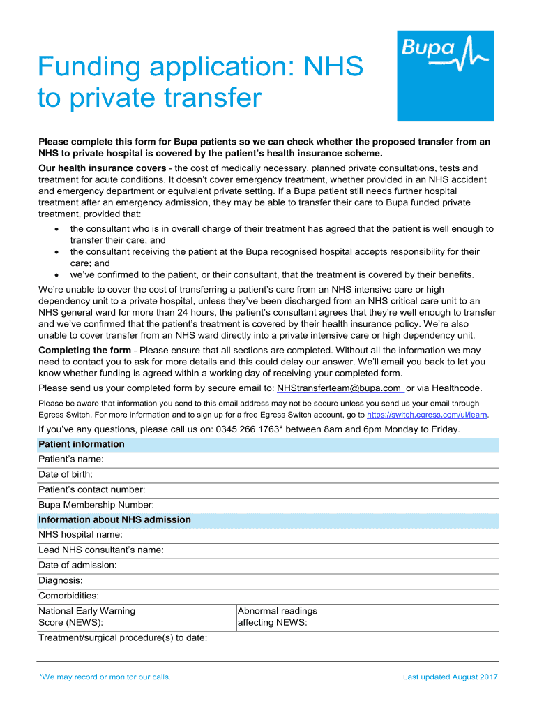 Fillable Online NHS to prviate transfer form. Form to be completed for ...
