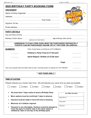 Fillable Online PROVISIONAL BIRTHDAY PARTY BOOKING FORM Fax Email Print ...