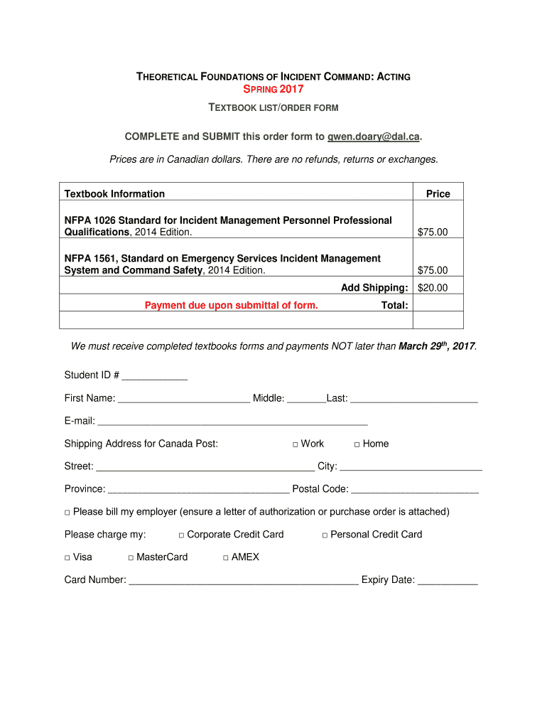 Fillable Online TEXTBOOK LIST ORDER FORM Fax Email Print - pdfFiller