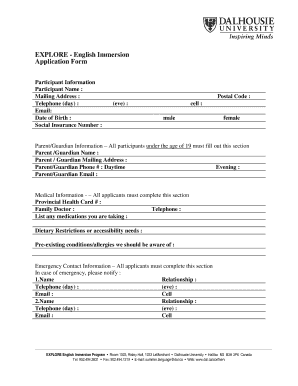 Fillable Online EXPLORE - English Immersion Application Form Fax Email ...
