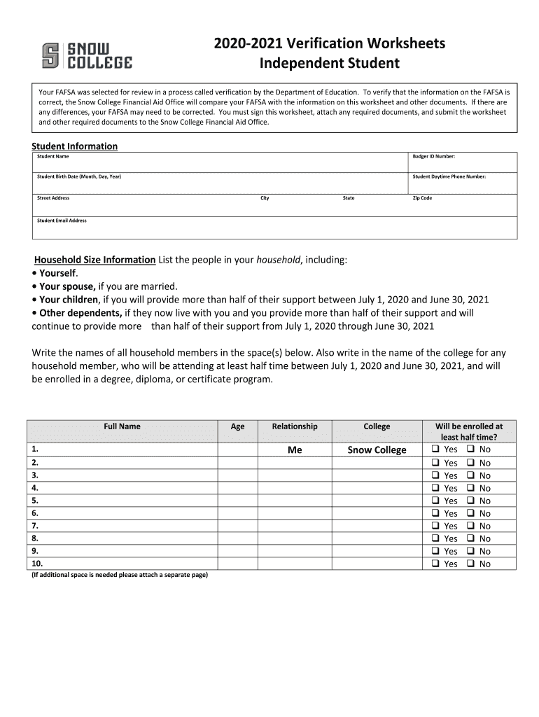 Fillable Online Your FAFSA was selected for review in a process called ...