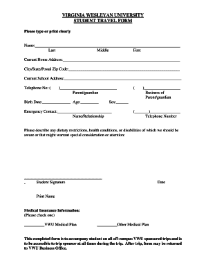 Fillable Online Student Travel Form.rtf Fax Email Print - pdfFiller