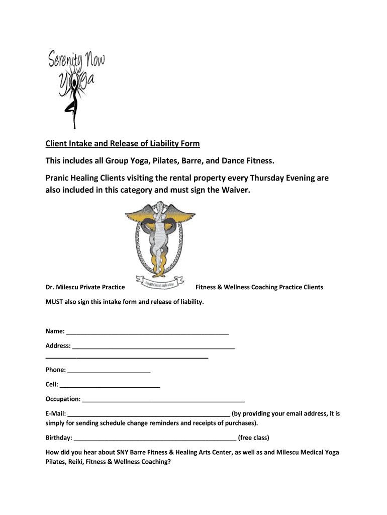 Fillable Online Private Yoga Client Intake Form - Tali's Yoga Fax Email ...