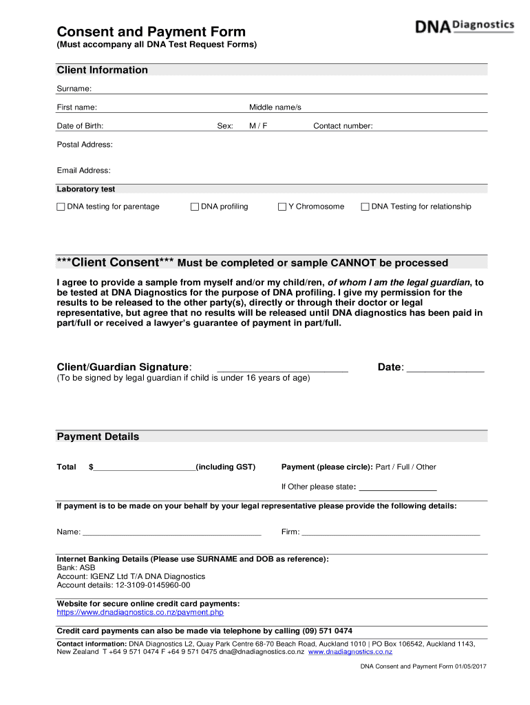 Fillable Online Consent and Payment Form - DNA Diagnostics Fax Email ...