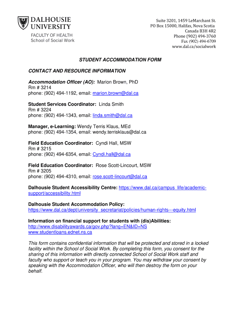 Fillable Online Student Accommodation Form - Dalhousie University ...